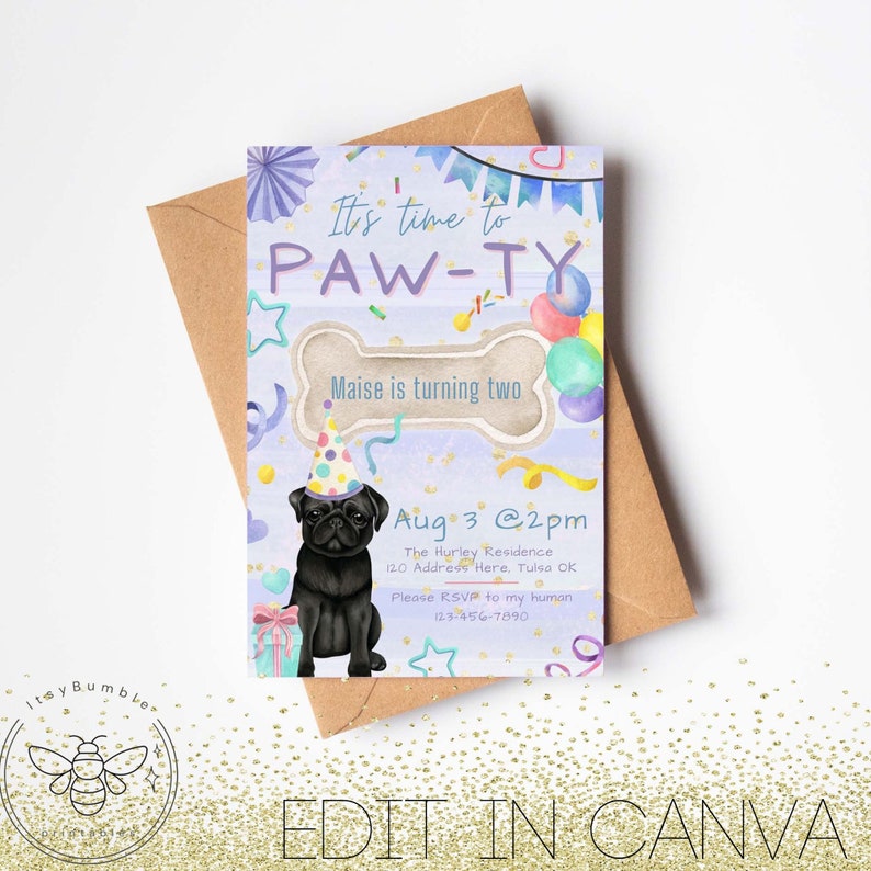 Editable Dog Birthday Party Invitation Dog Party Invite - Etsy