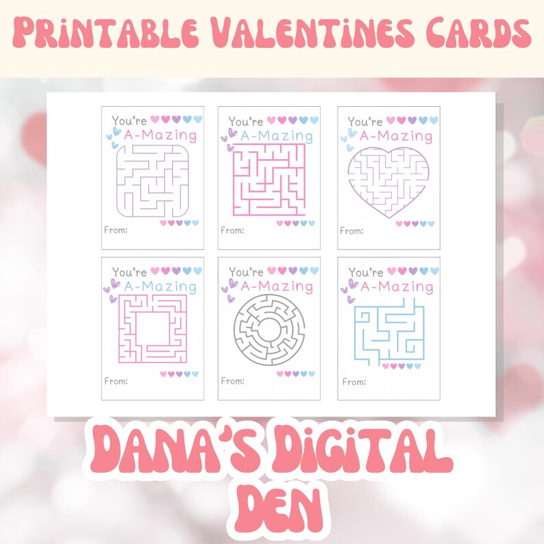 Printable Valentine Maze Cards for Kids, Fun DIY Valentines, 6 Maze ...