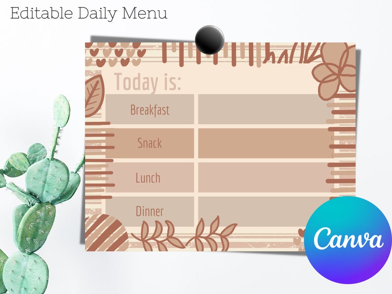 Instant Download | Daily Menu | Printable Menu Card | Boho Kitchen ...