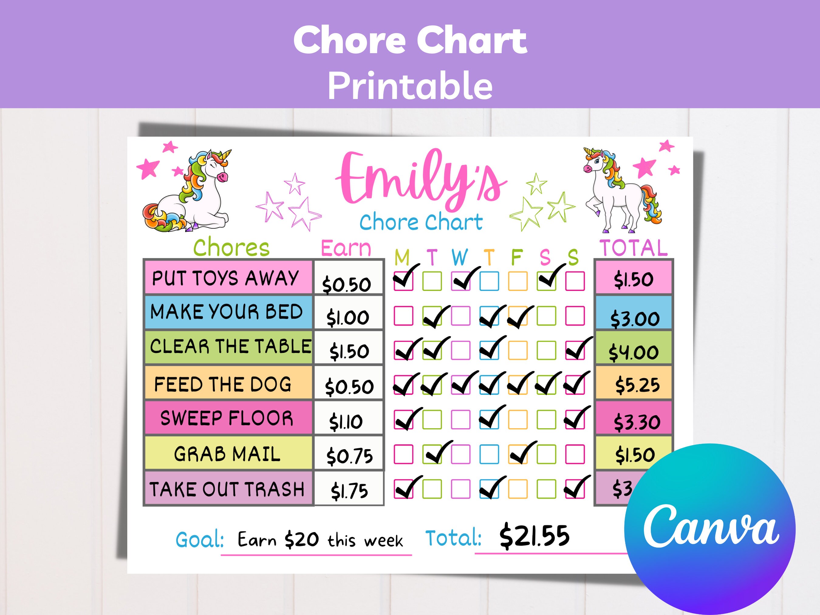 Instant Download | Kids Chore Chart | Editable Allowance Tracker | Kids ...