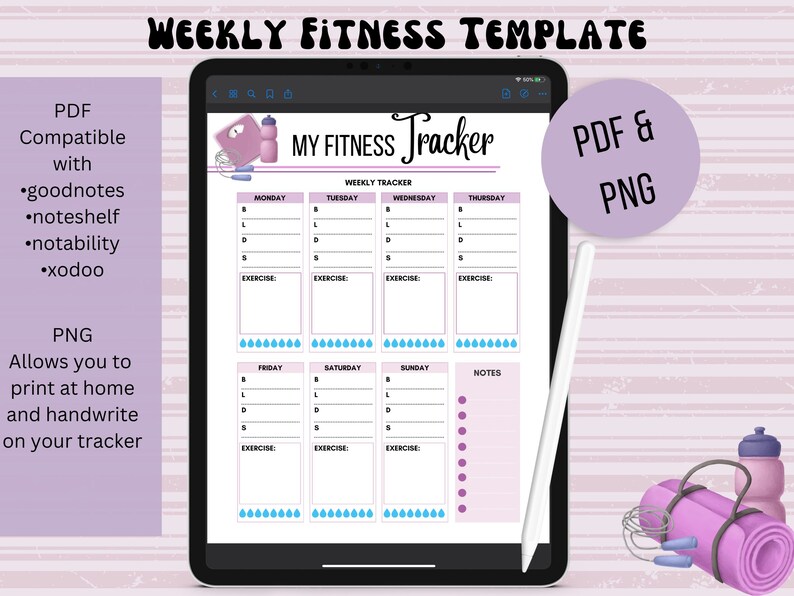 Weekly Exercise Tracker | Meal Tracker Insert | Goodnotes Template ...