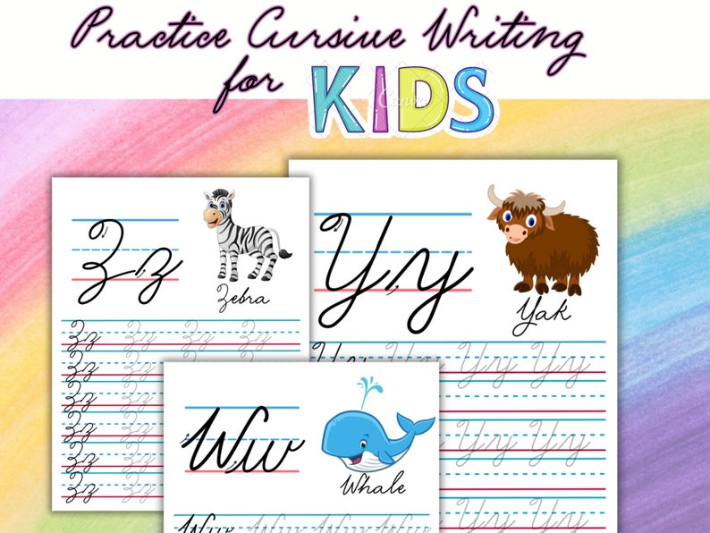 Printable Cursive Writing Practice for Kids Instant Download Summer ...