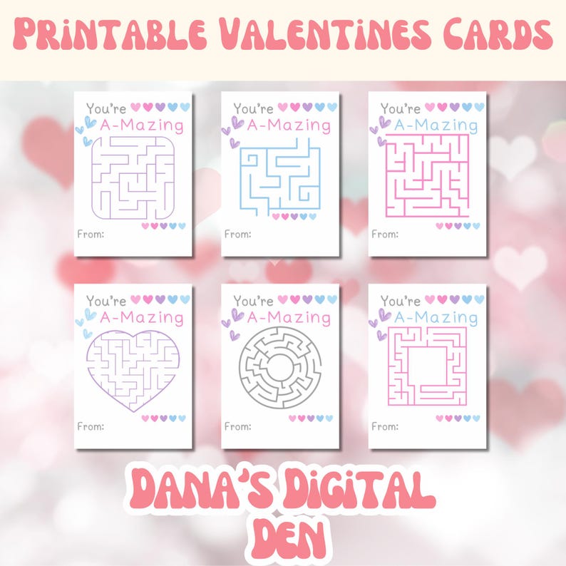 Printable Valentine Maze Cards for Kids, Fun DIY Valentines, 6 Maze ...