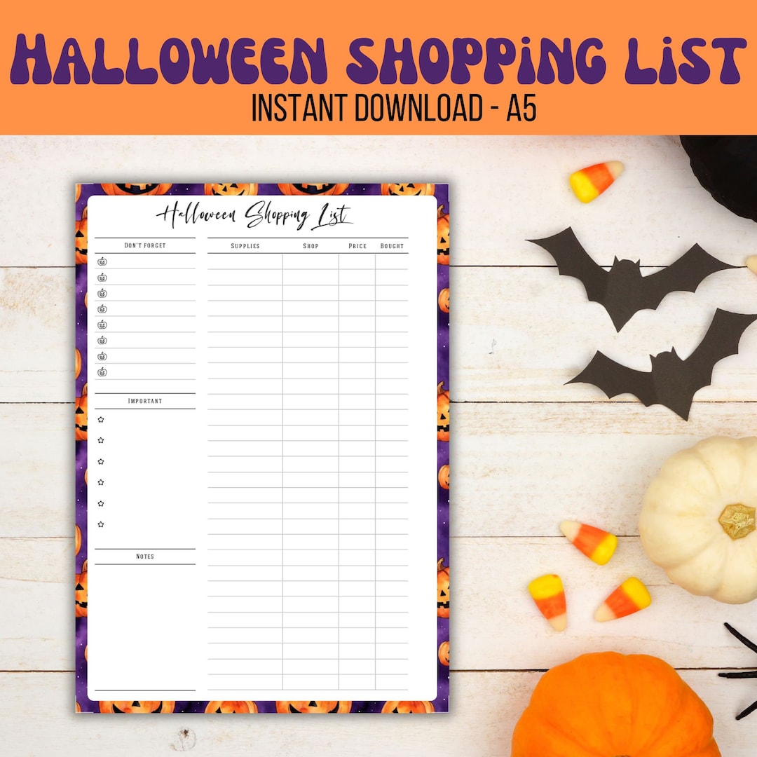 Printable Halloween Shopping List - Customizable DIY Planner Insert for ...