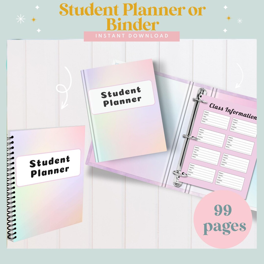 Student Planner Printable PDF, Academic Planner for Teens, Homework ...