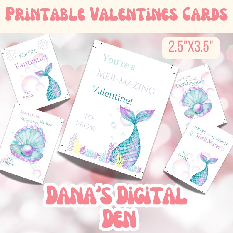 Printable Mermaid Valentine Cards for Kids | Digital Download ...