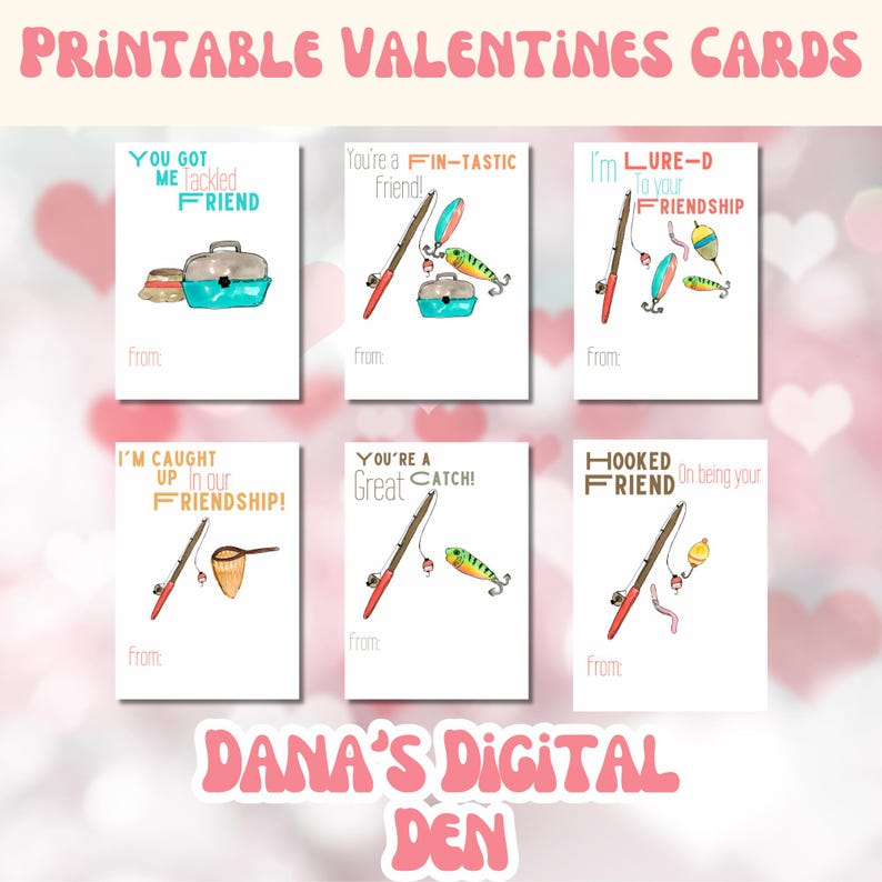 Printable Fishing Valentine Cards for Kids | 6 Fun Designs | Digital ...