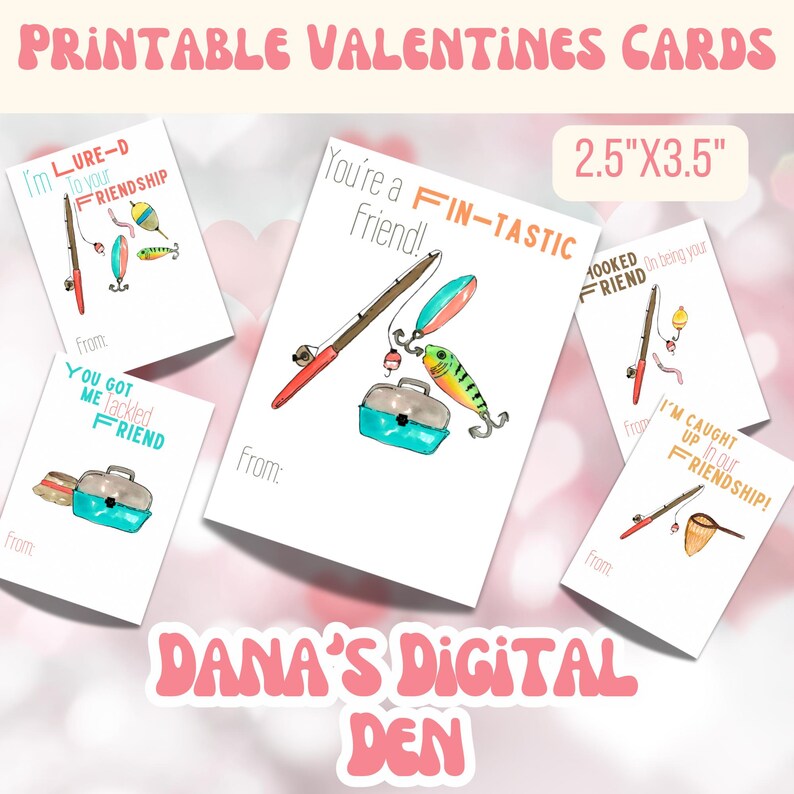 Printable Fishing Valentine Cards for Kids | 6 Fun Designs | Digital ...