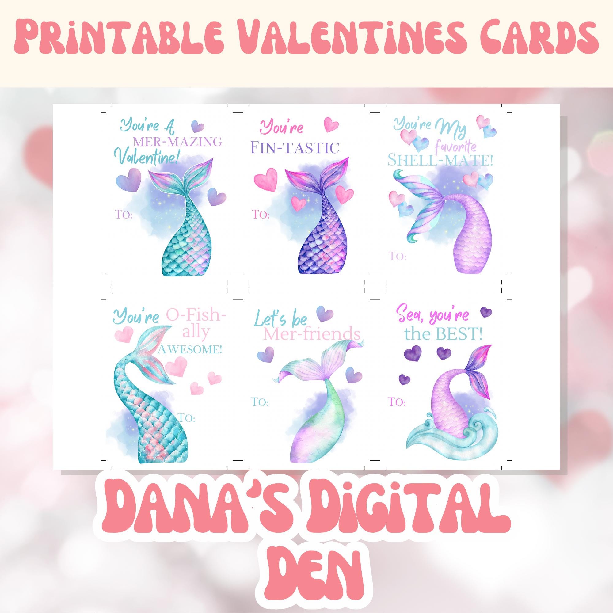 Printable Mermaid Tail Valentine Cards for Kids | Digital Download ...