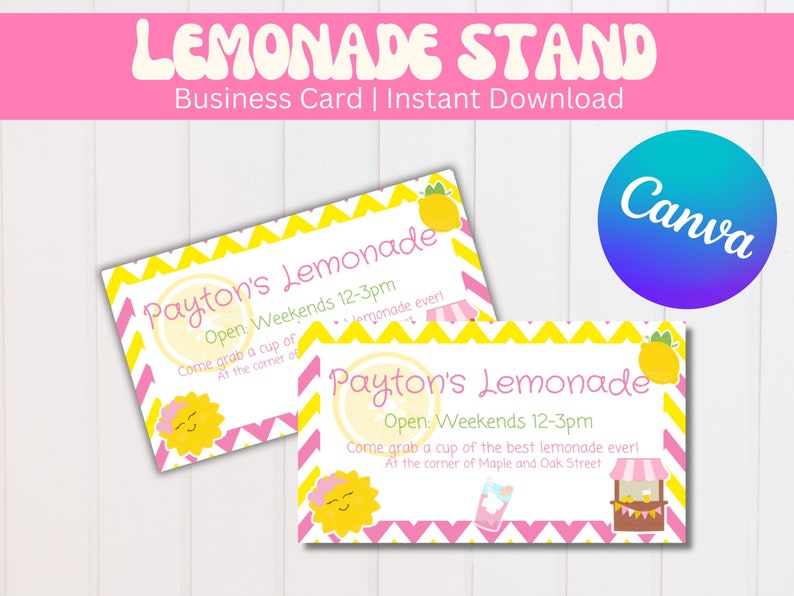 Lemonade Stand Children's Printable Business Card - Etsy