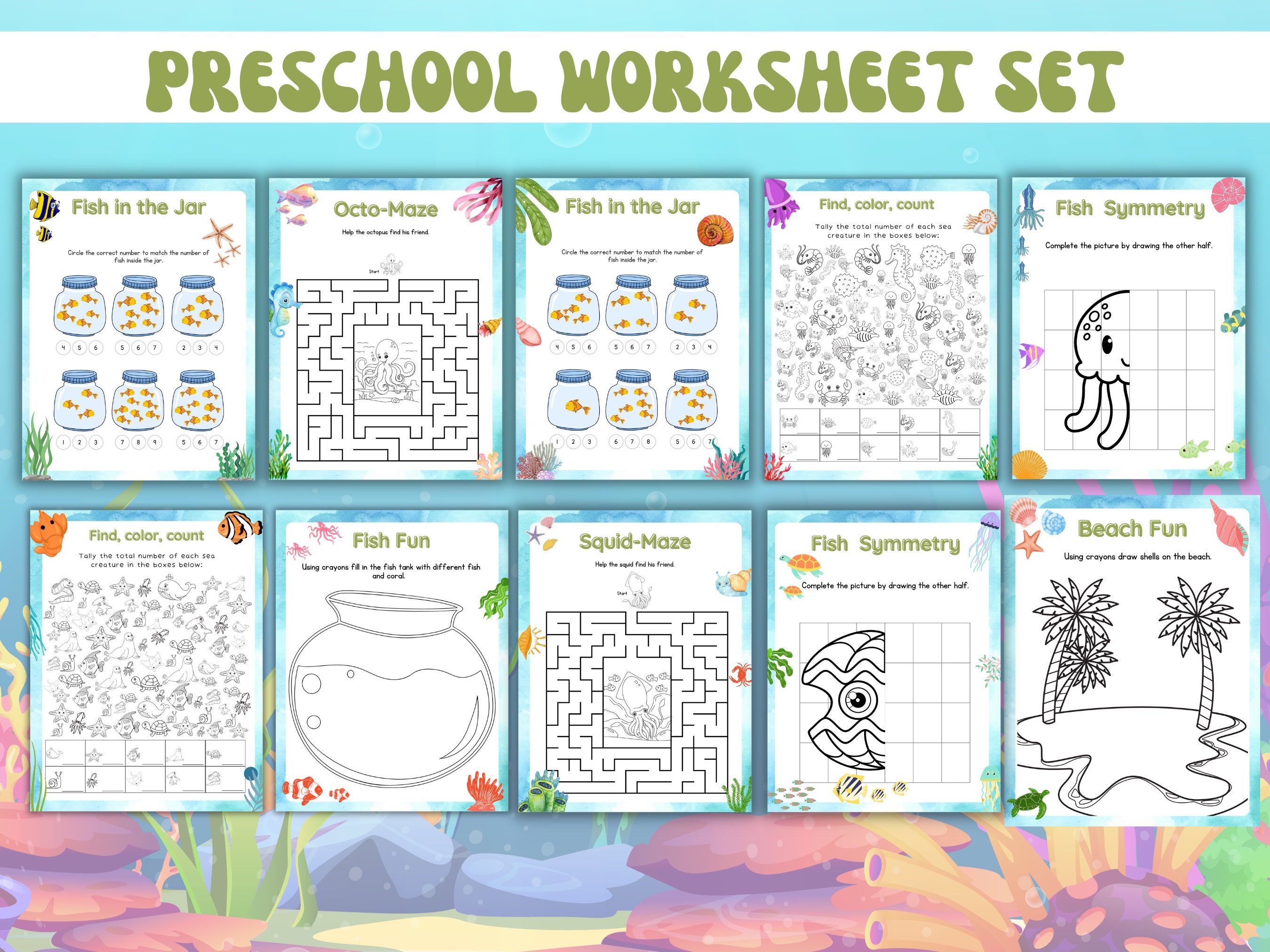 Printable Preschool Worksheet Set Ocean Theme Alphabet - Etsy