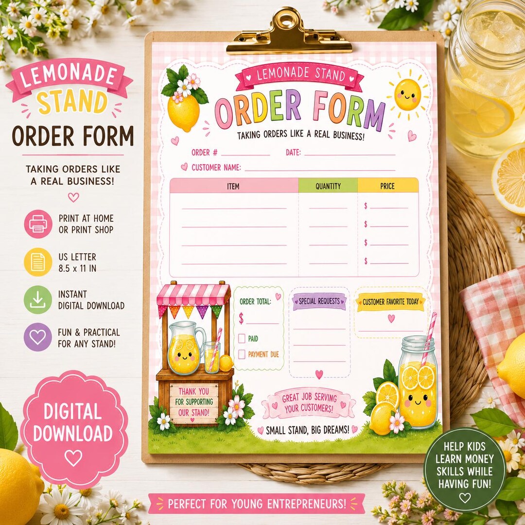 Lemonade Stand Order Form Printable | Kids Business Worksheet ...