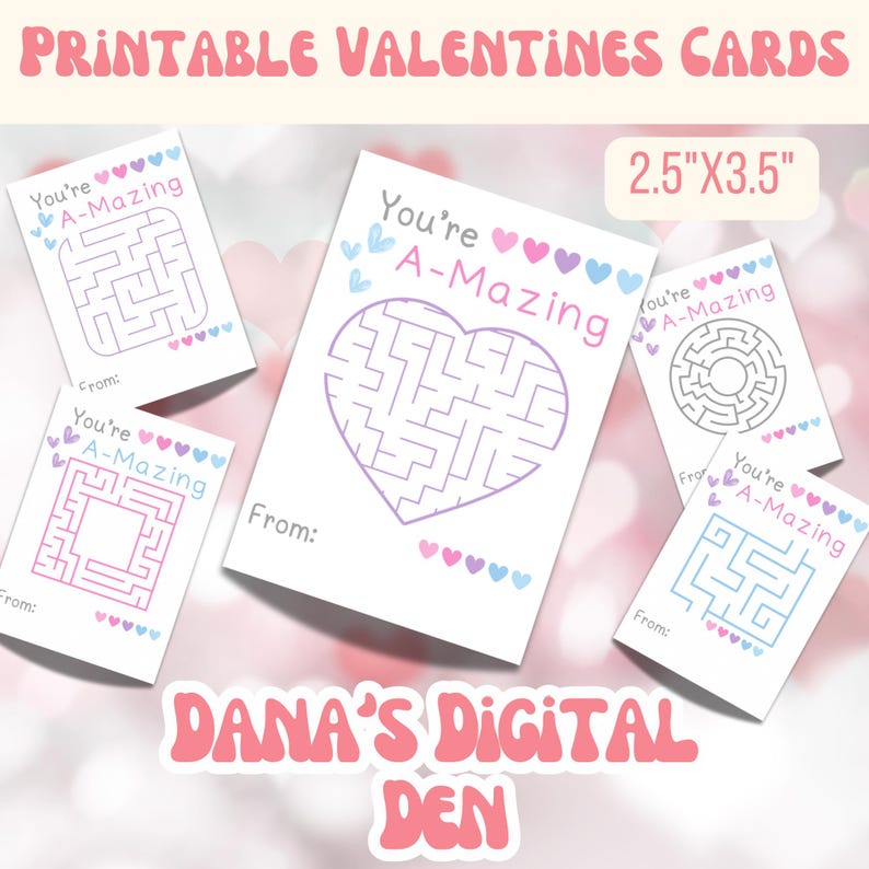 Printable Valentine Maze Cards for Kids, Fun DIY Valentines, 6 Maze ...
