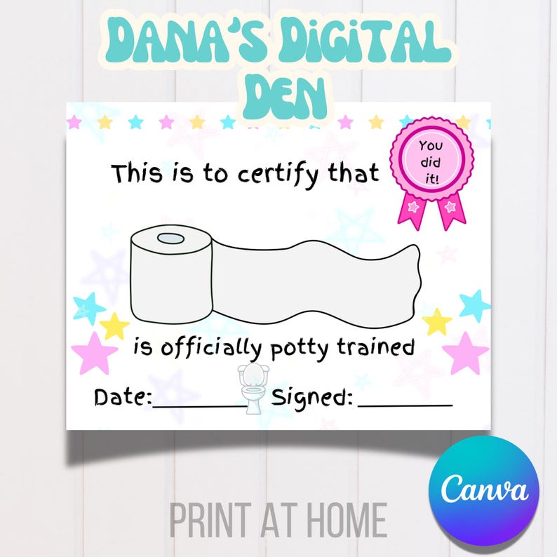 Pink Potty Training Certificate Printable Potty Award for Girls Toilet ...