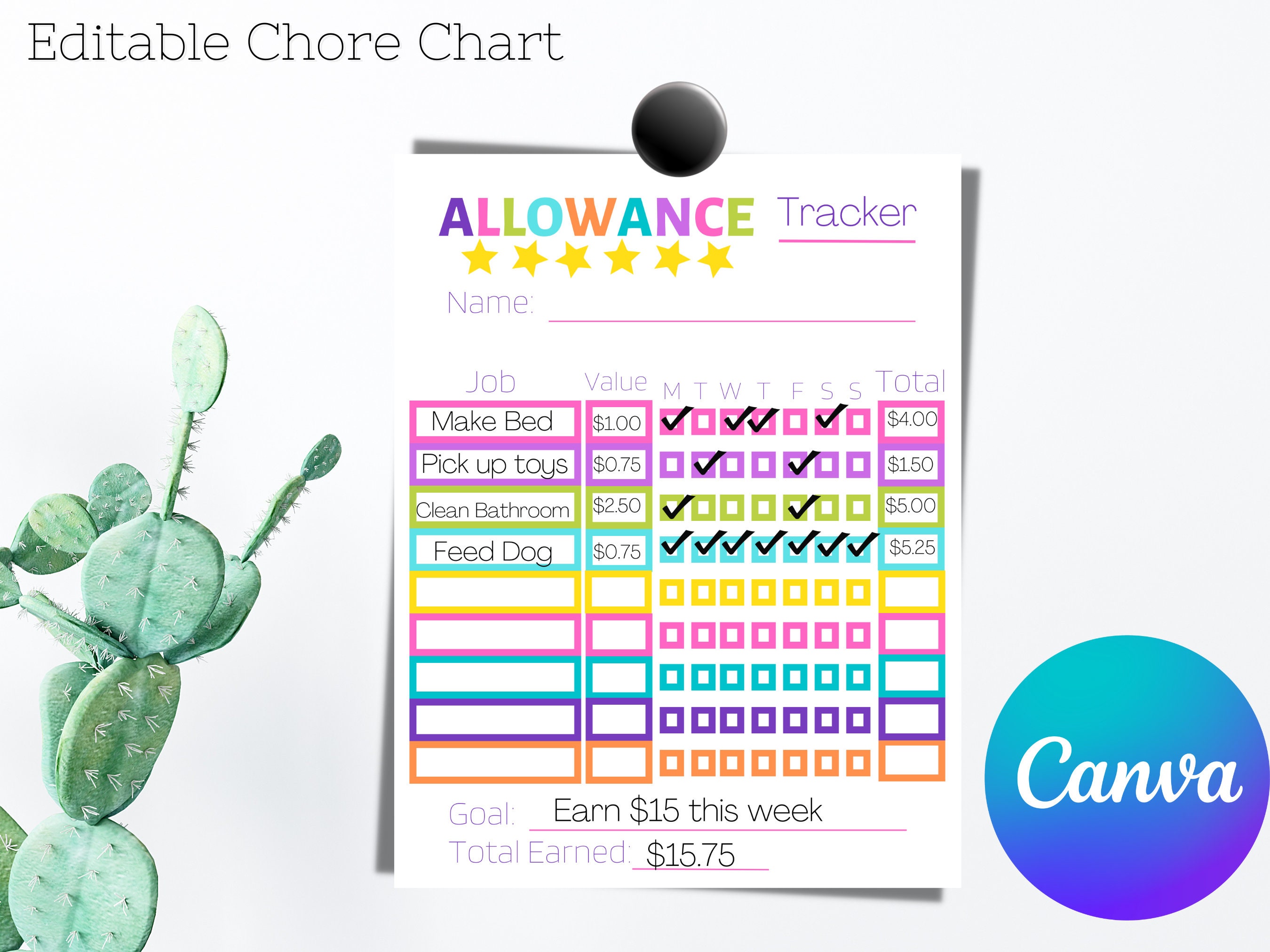 Instant Download | Allowance Chart | Printable Chore Chart for Kids ...