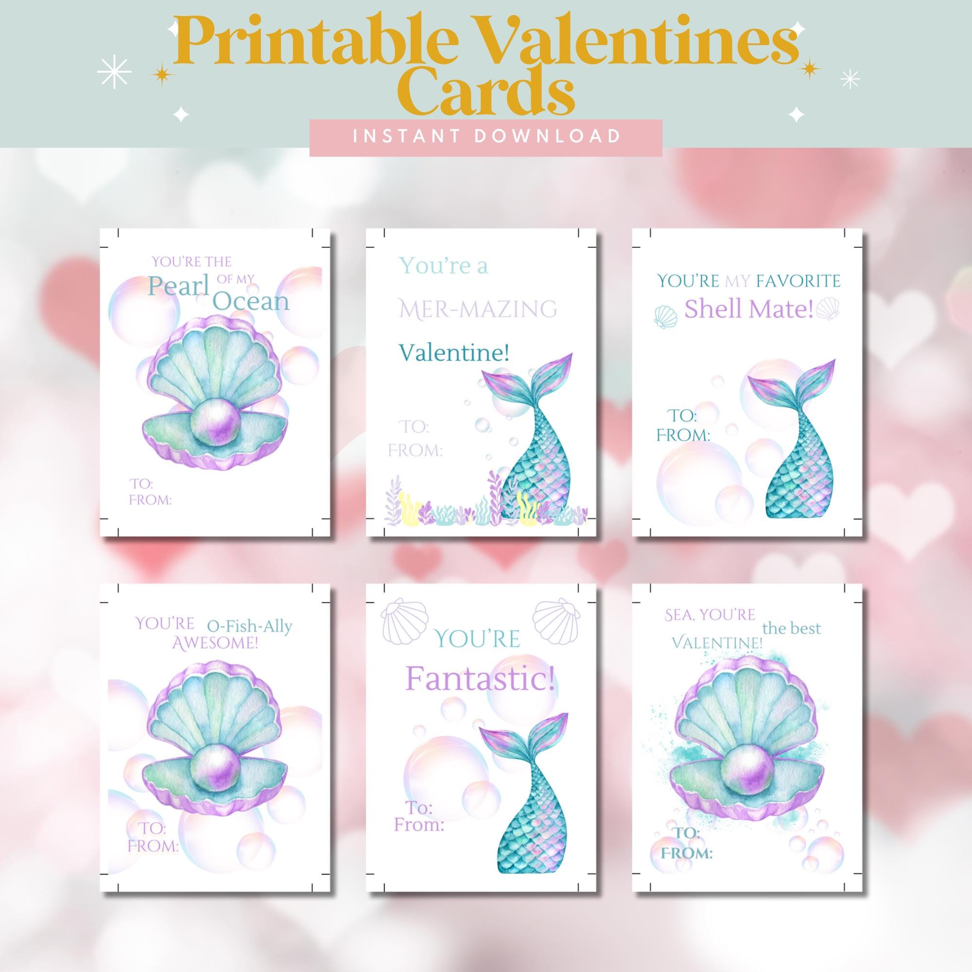 Printable Mermaid Valentine Cards for Kids | Digital Download ...