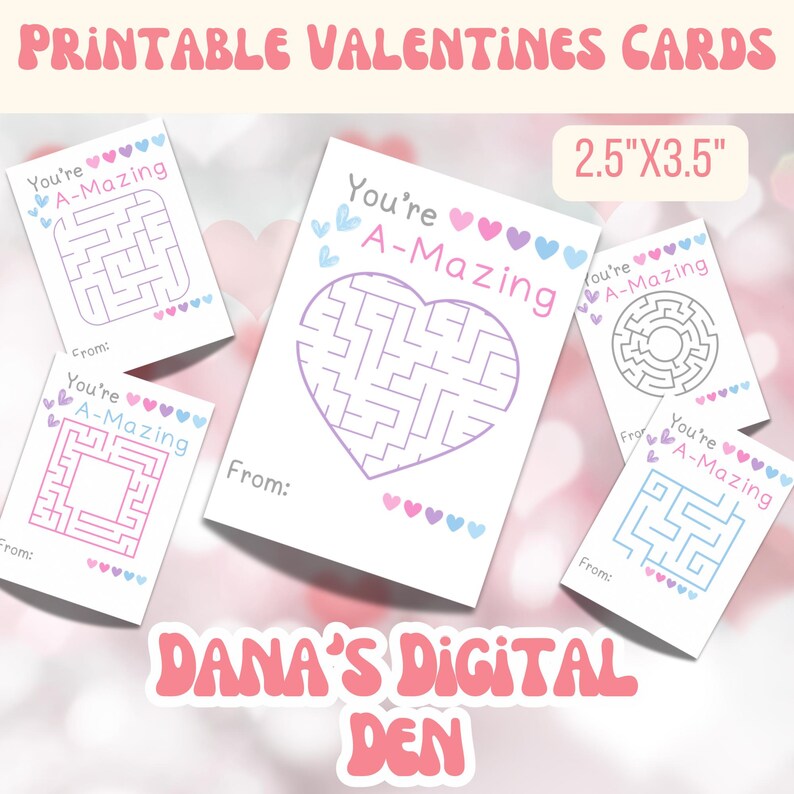 Printable Valentine Maze Cards for Kids, Fun DIY Valentines, 6 Maze ...