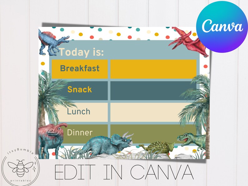 Instant Download | Daily Menu | Printable Menu Card | Dinosaurs ...