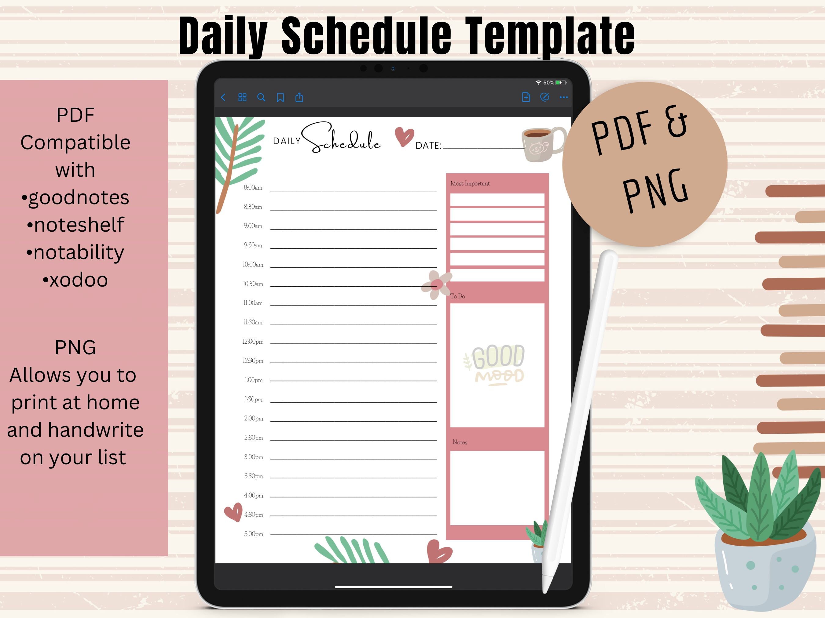 Daily Schedule Template | Goodnotes Insert | PDF Download | iPad ...