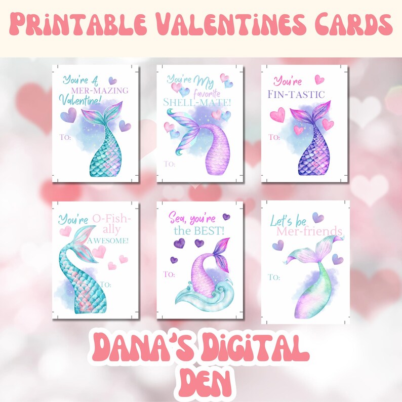 Printable Mermaid Tail Valentine Cards for Kids | Digital Download ...