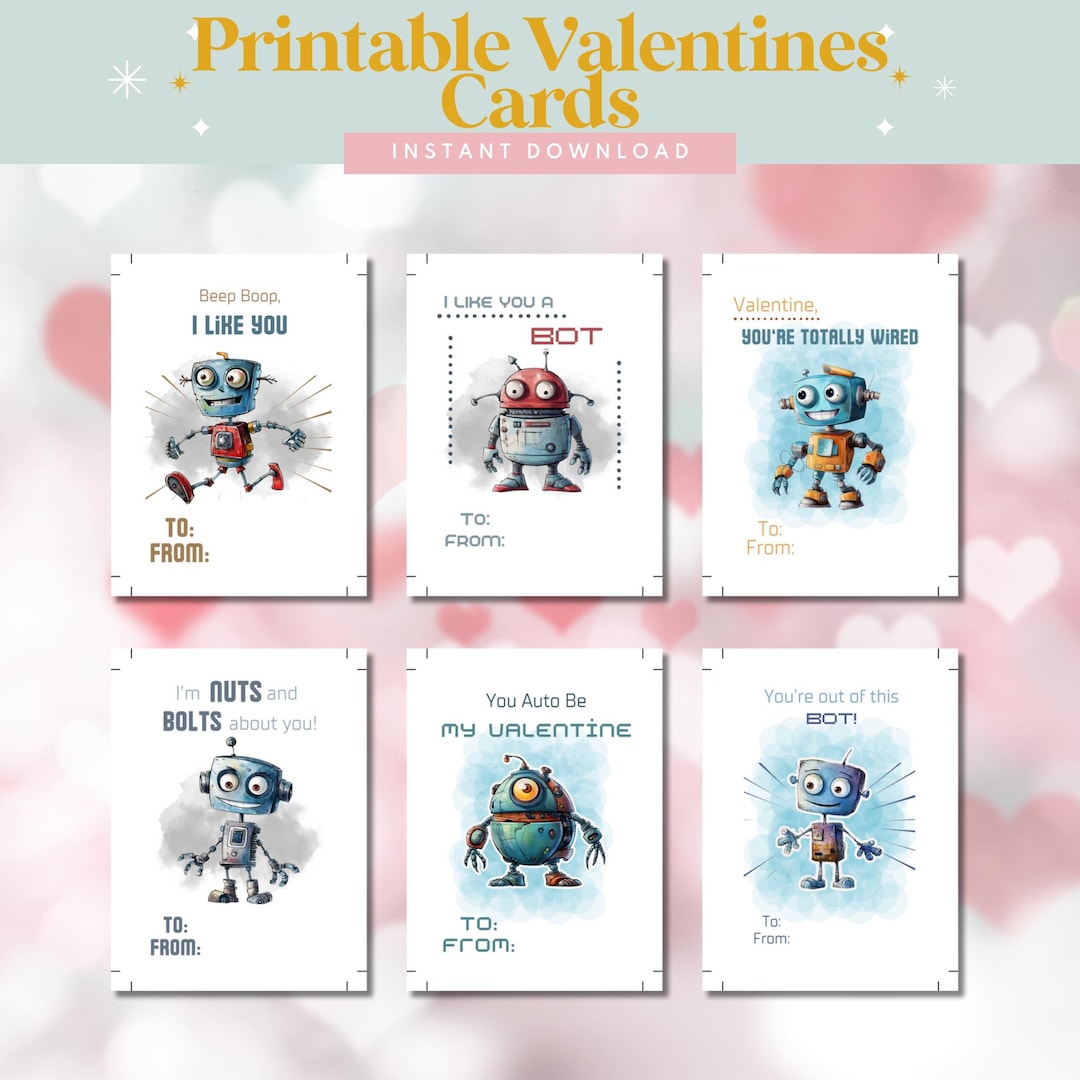Printable Robot Valentine Cards for Kids | Digital Download | Classroom ...