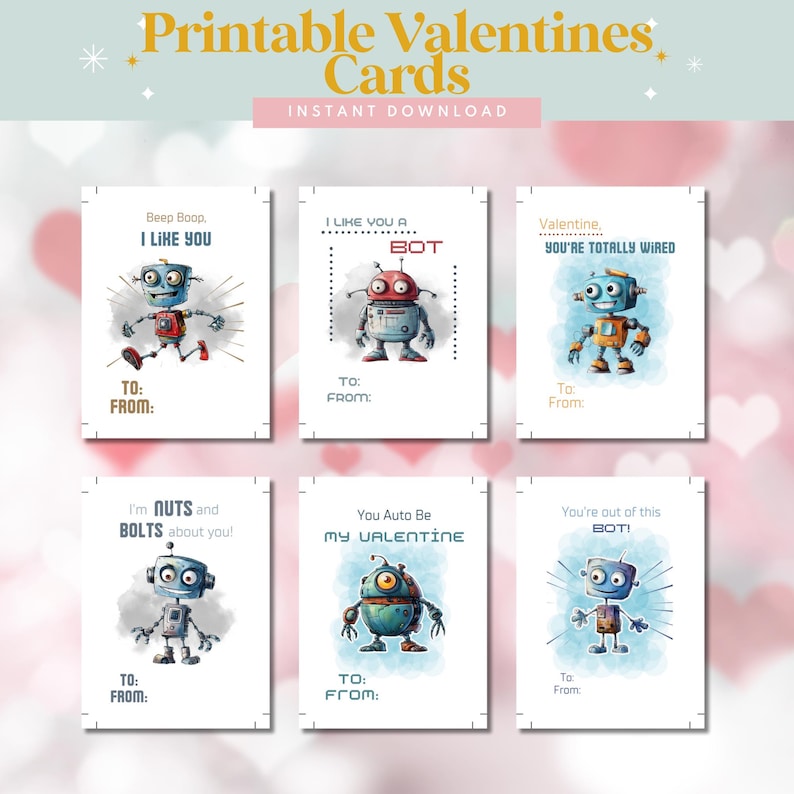 Printable Robot Valentine Cards for Kids | Digital Download | Classroom ...