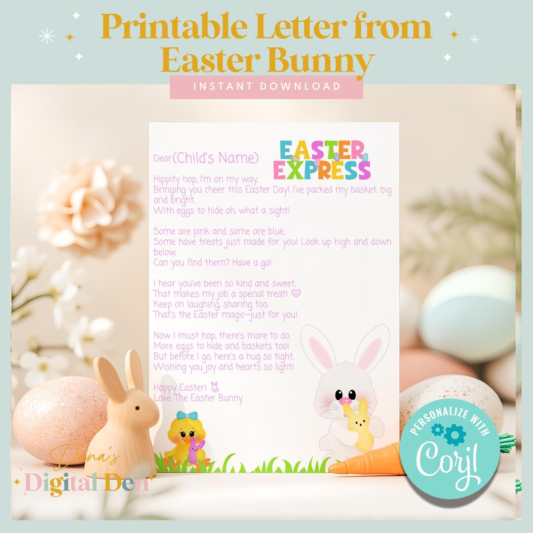 Printable Easter Bunny Letter for Kids – Editable Name in Corjl ...