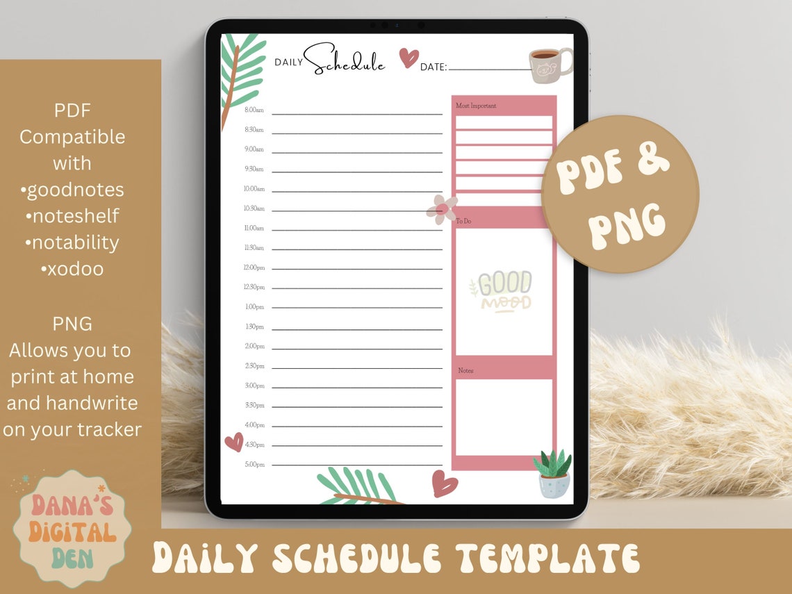 Daily Schedule Template | Goodnotes Insert | PDF Download | iPad ...