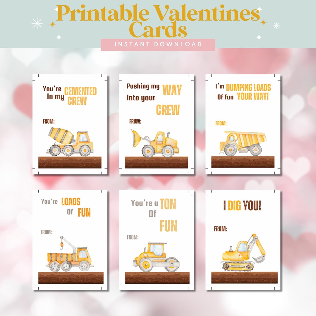 Printable Construction Valentine Cards for Kids | Digital Download ...
