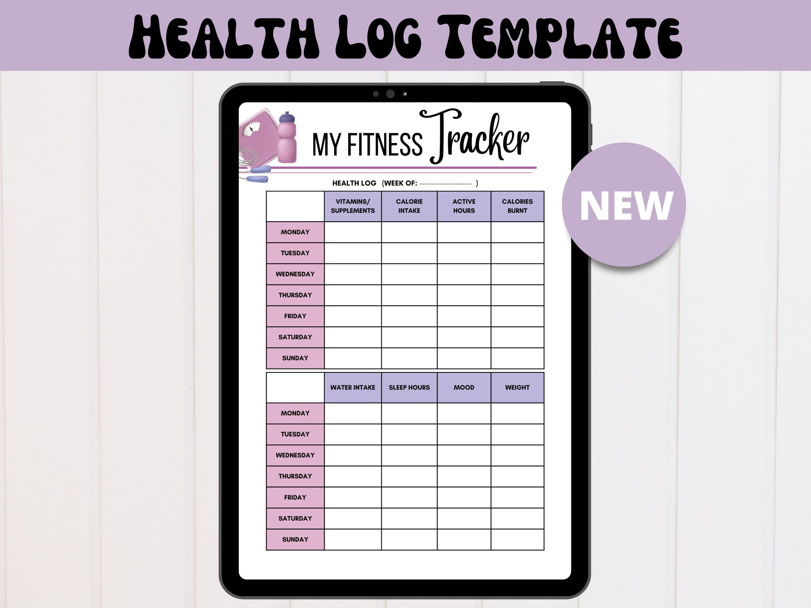 Health Log Template Exercise Tracker Insert Calorie Intake Water Intake ...