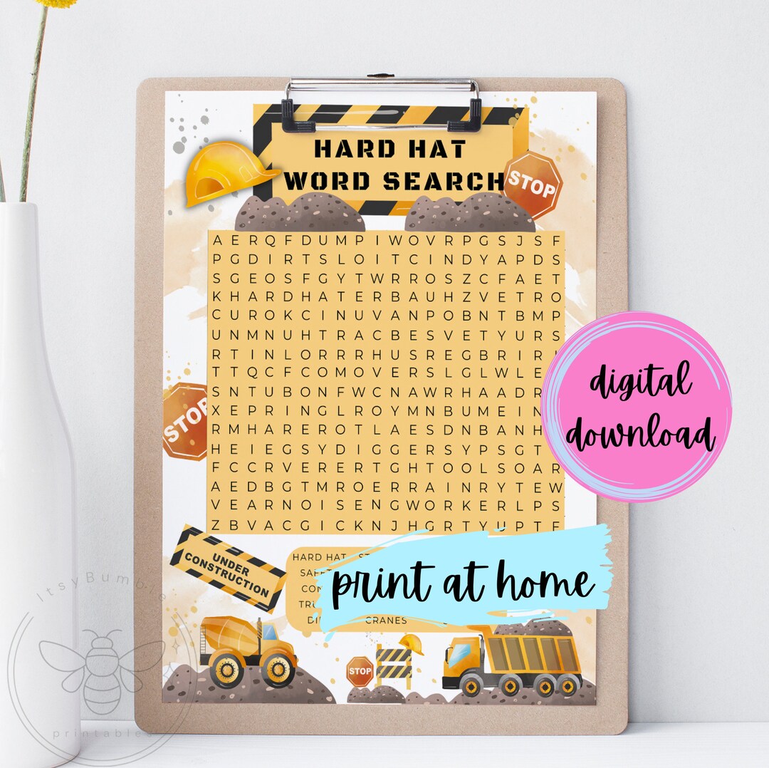 Construction Word Search Printable Birthday Games Activity for Kids ...