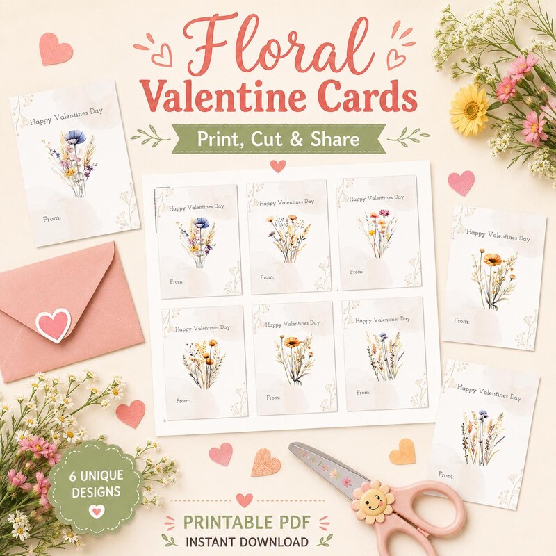 Floral Valentines Card - Etsy