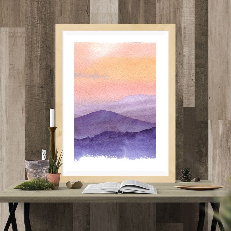 Poster/poster to Print. Landscape Design Watercolor Sunset Over ...