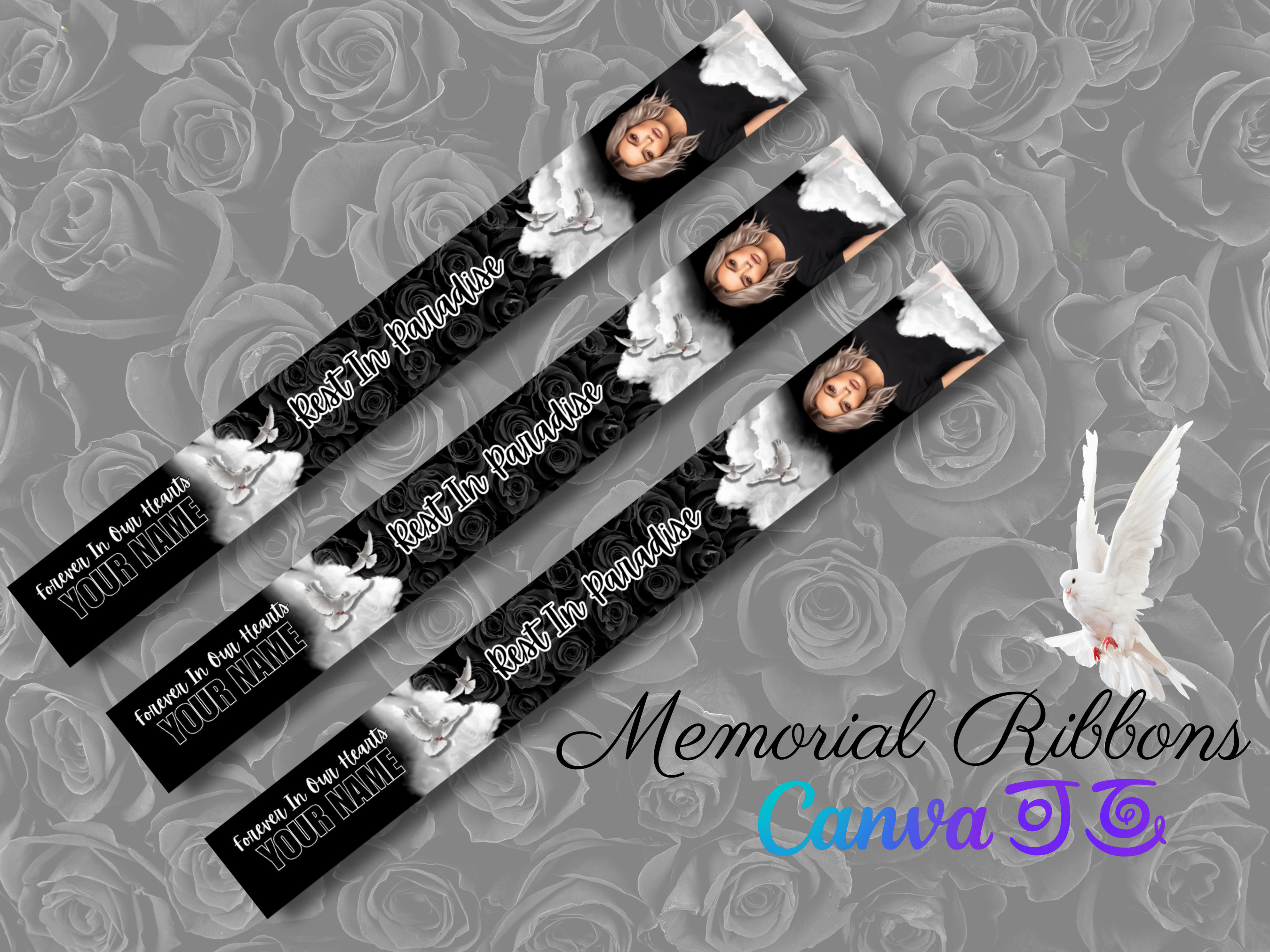 In Loving Memorial, Forever in Our Hearts Ribbon,editable Canva ...