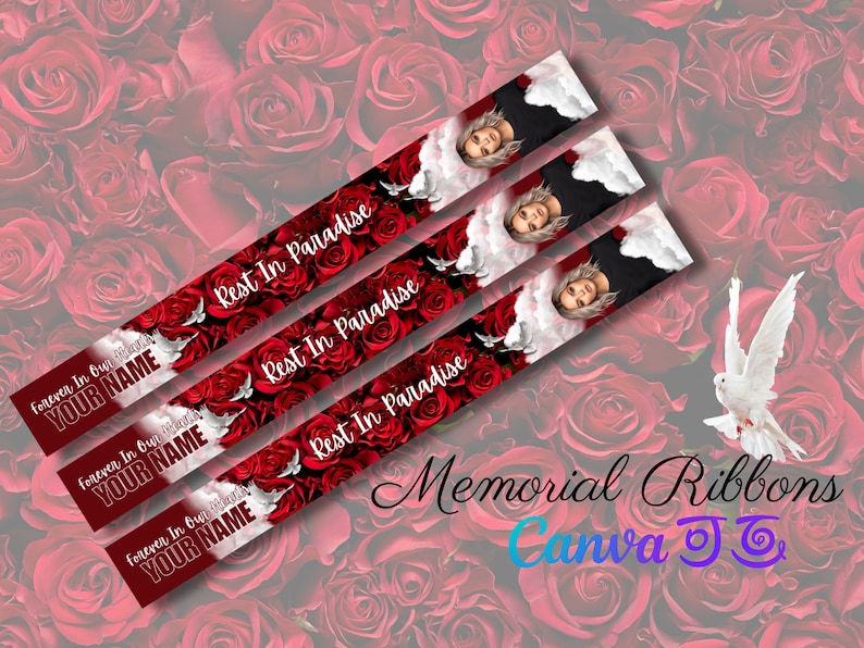 In Loving Memorial, Forever in Our Hearts Ribbon,editable Canva ...