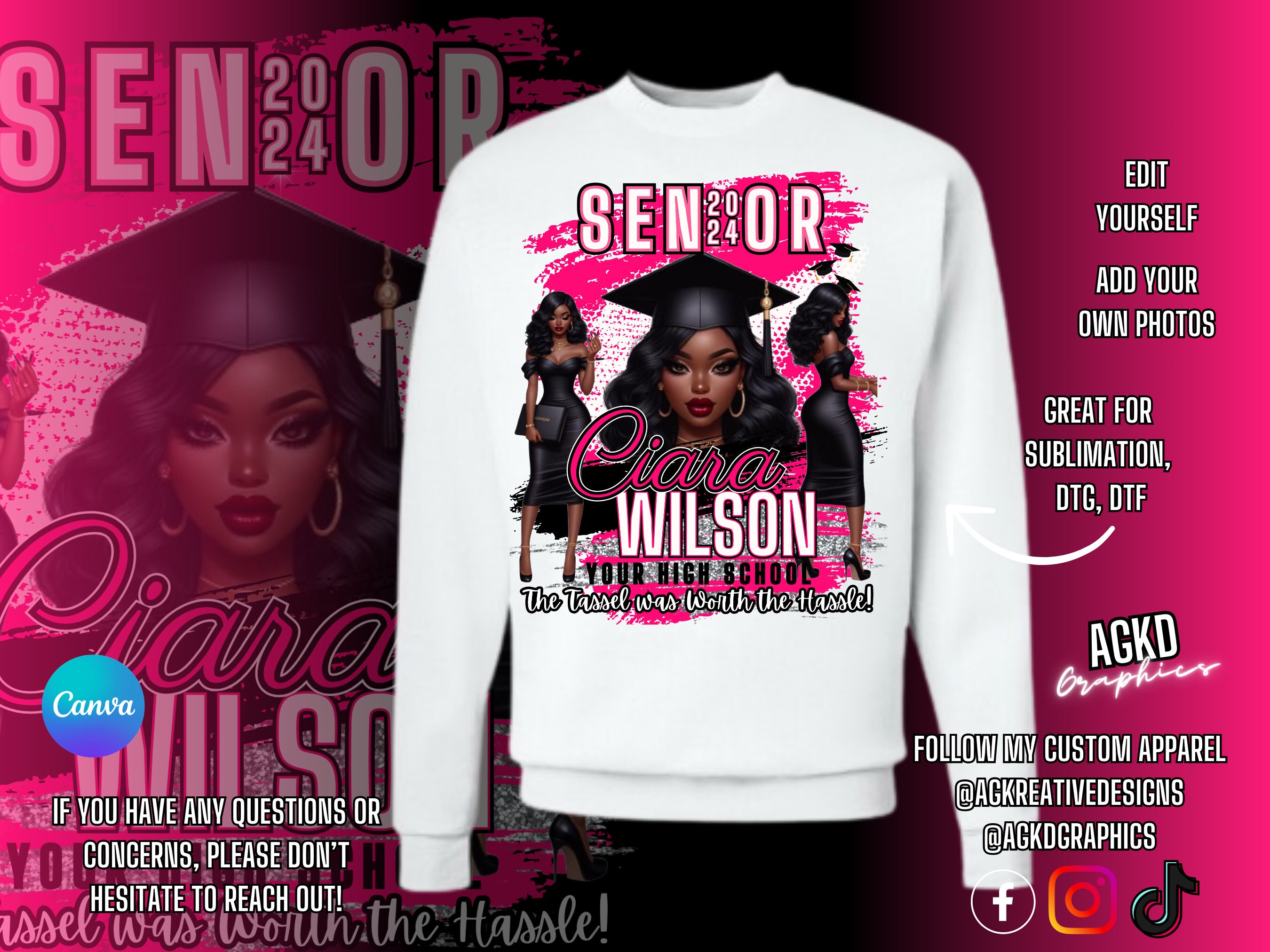2024 Graduation T-shirt Template,canva, Sublimation,dtg,dtf,graduation ...