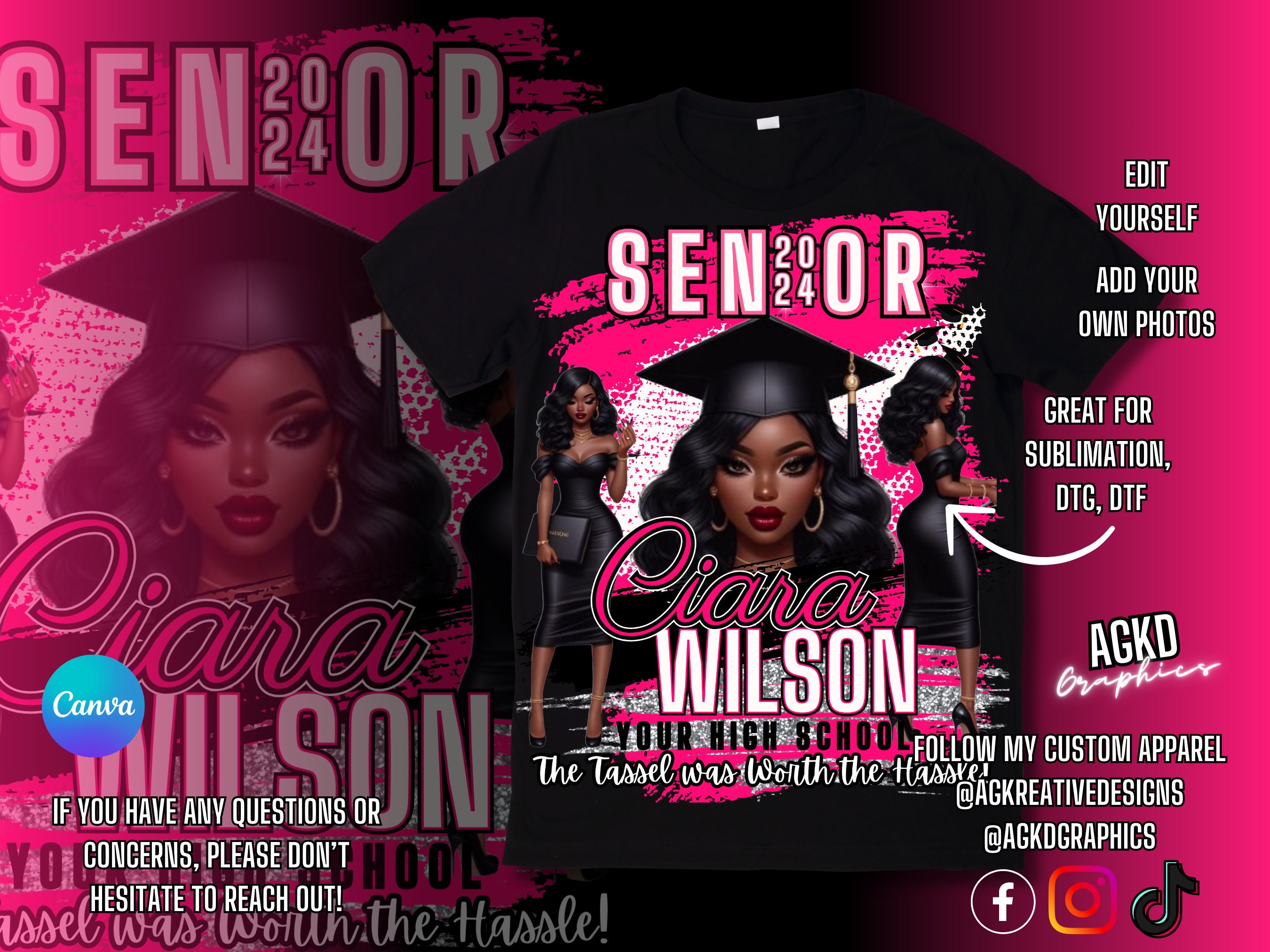 2024 Graduation T-shirt Template,canva, Sublimation,dtg,dtf,graduation ...