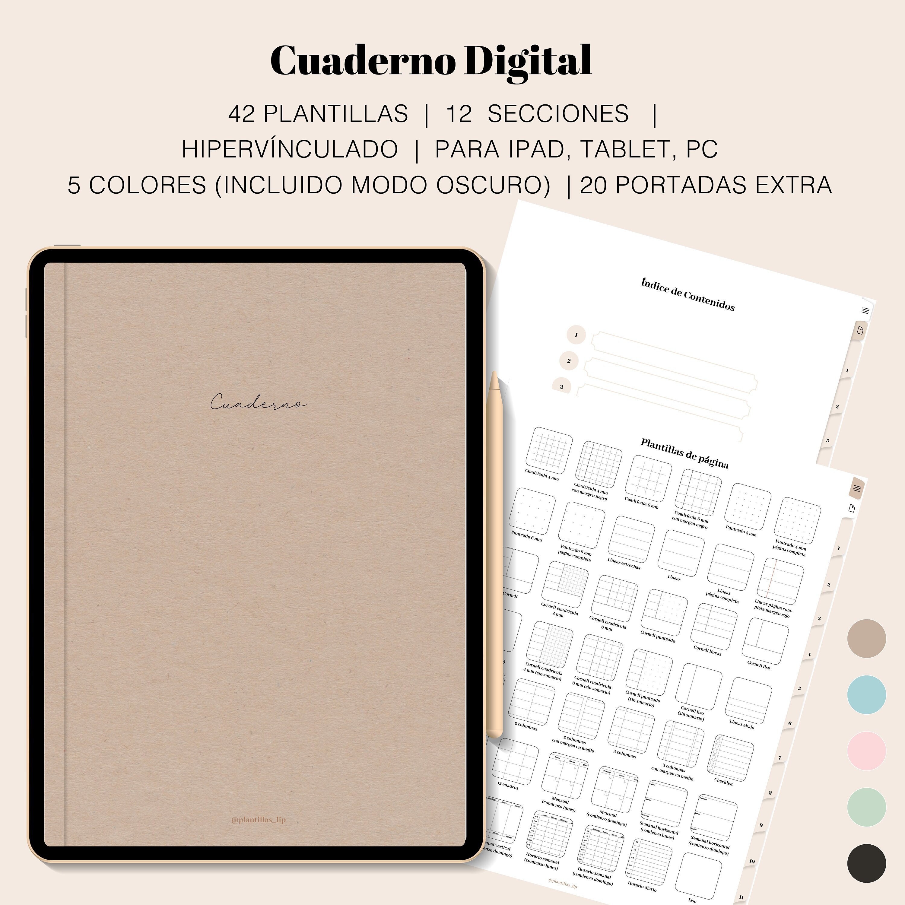 Cuaderno Digital Goodnotes iPad Español, Notability, 12 pestañas, 42 ...
