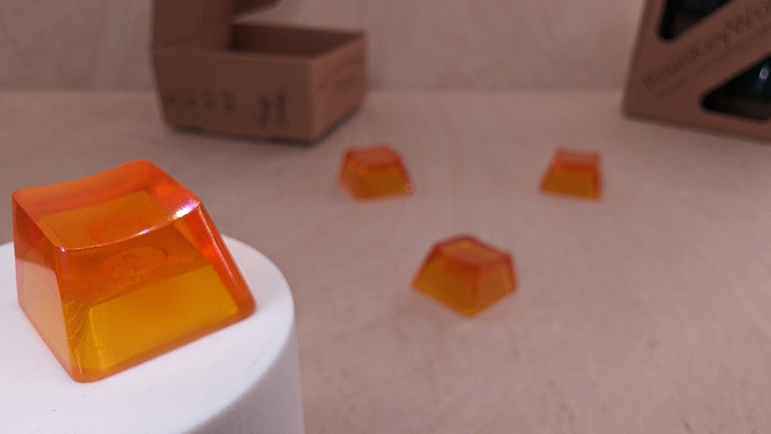 Mango Orange Blank 1U Accent Keycaps, Transparent Hand Polished Resin ...