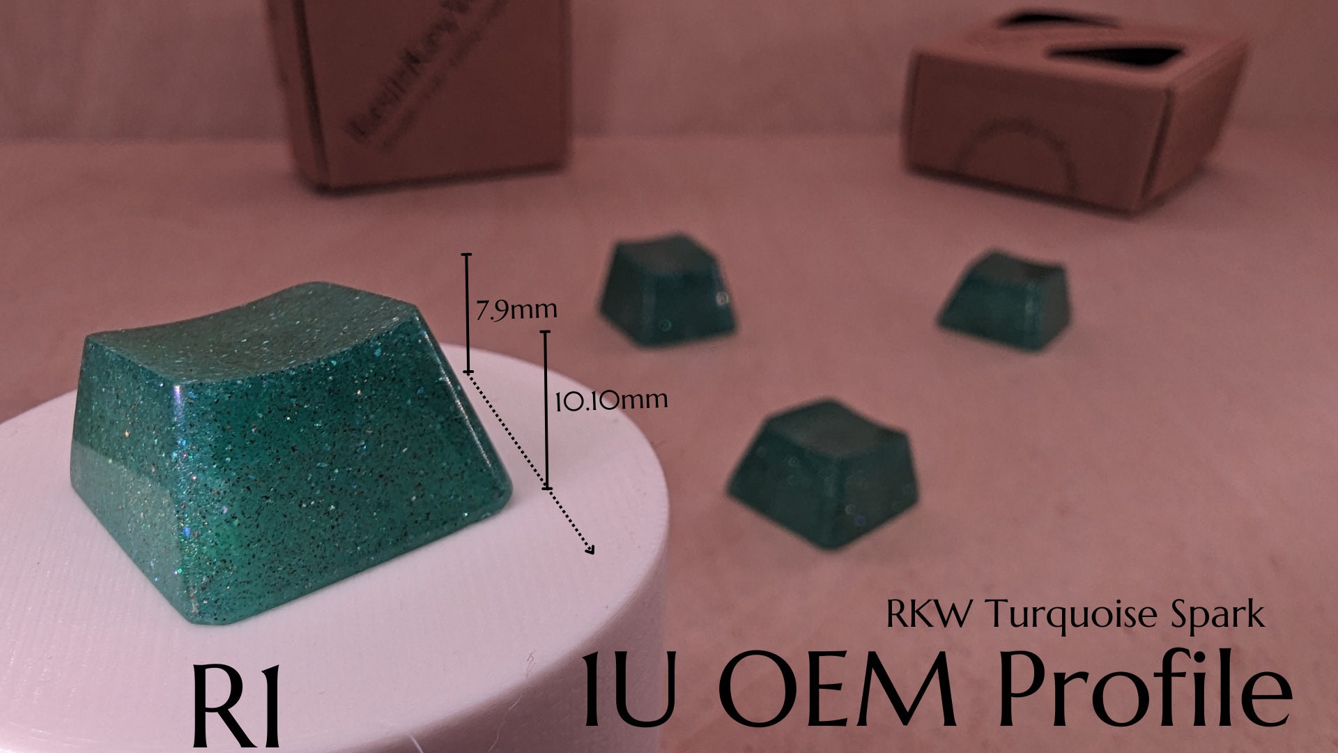 Turquoise Spark Blank 1U Accent Keycaps, Semi-opaque Hand Polished ...