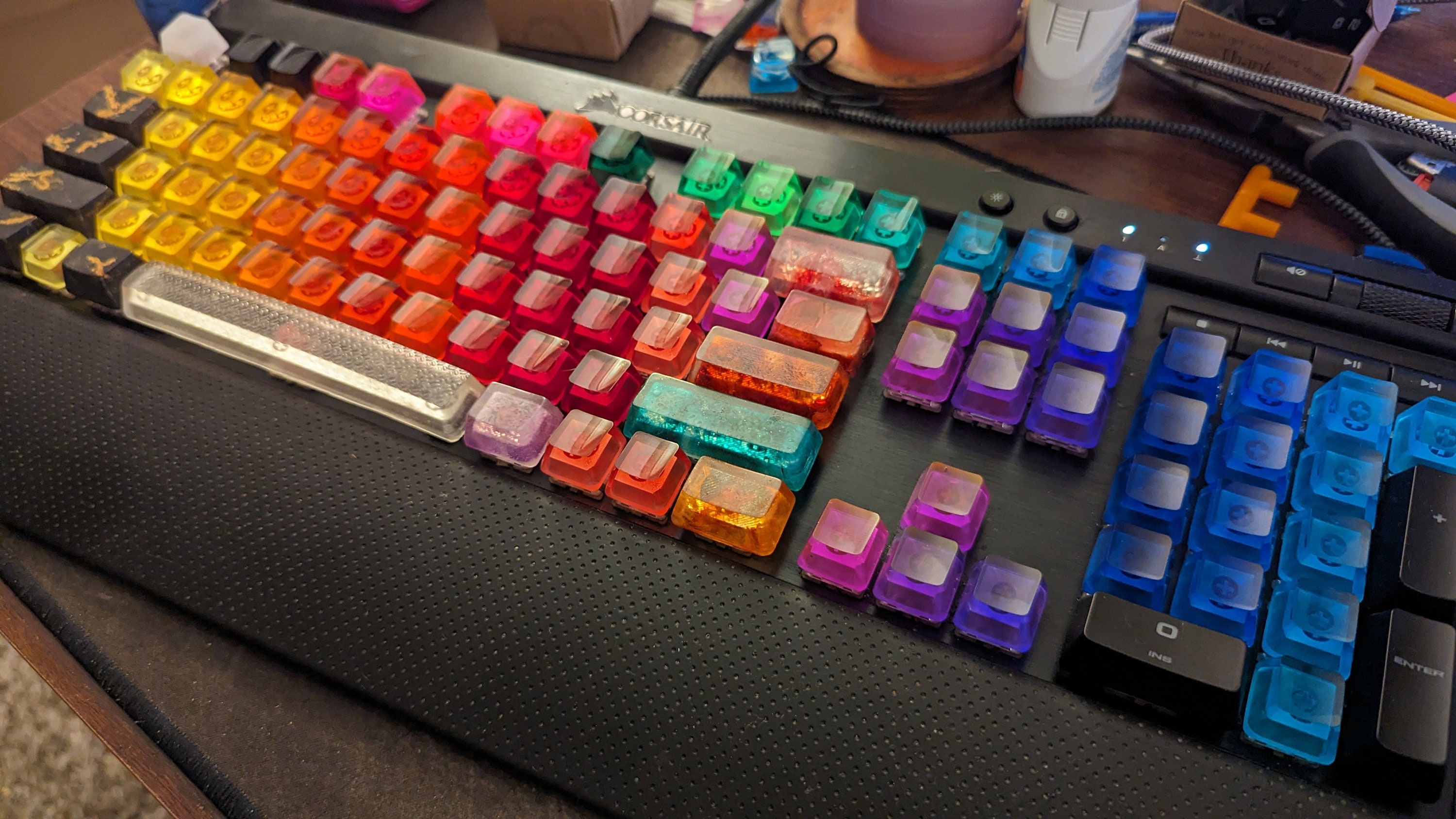 Fuchsia Pink Blank 1U Accent Keycaps, Transparent Hand Polished Resin ...