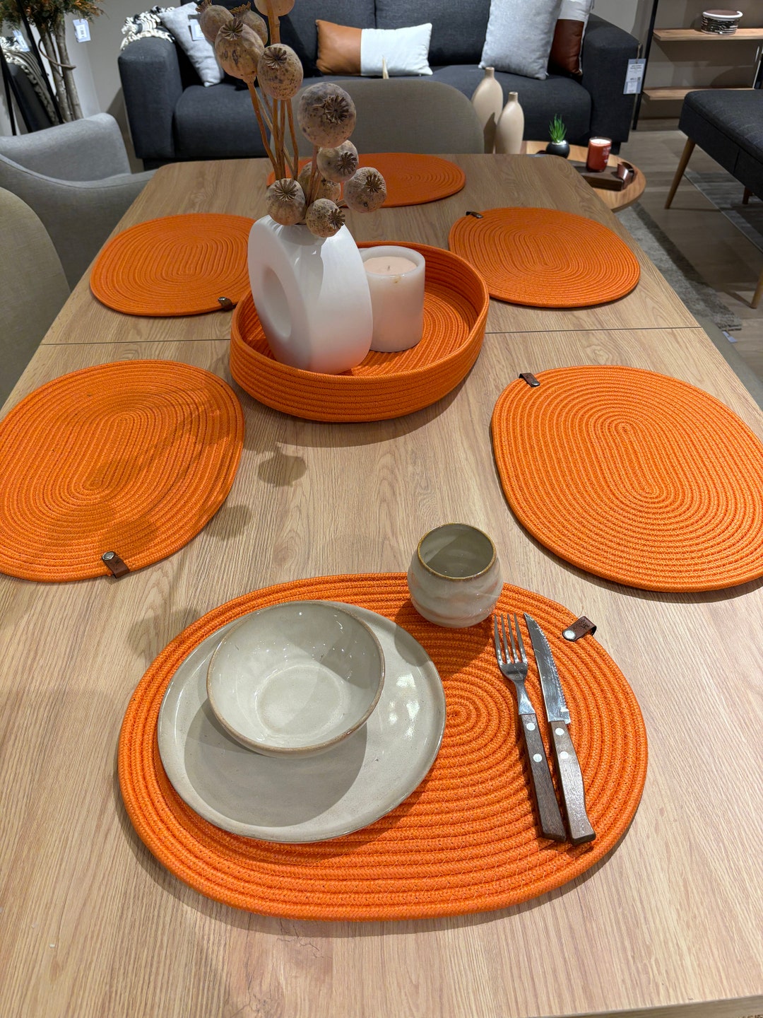 6 Pcs Plate Supla, 1 Pc Bread Basket, Jute Runner, Plate Service Set ...