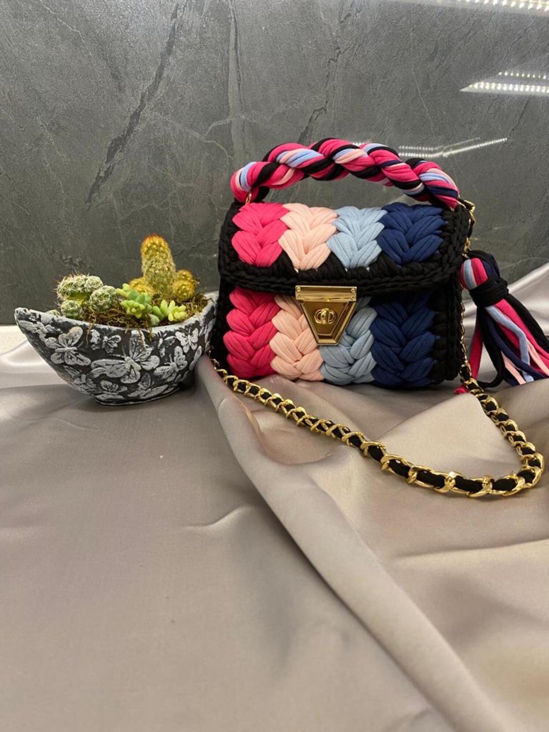 Multi Color Bag/hand Woven Bag/crochet Bag/knitted Bag/colorful Bag ...