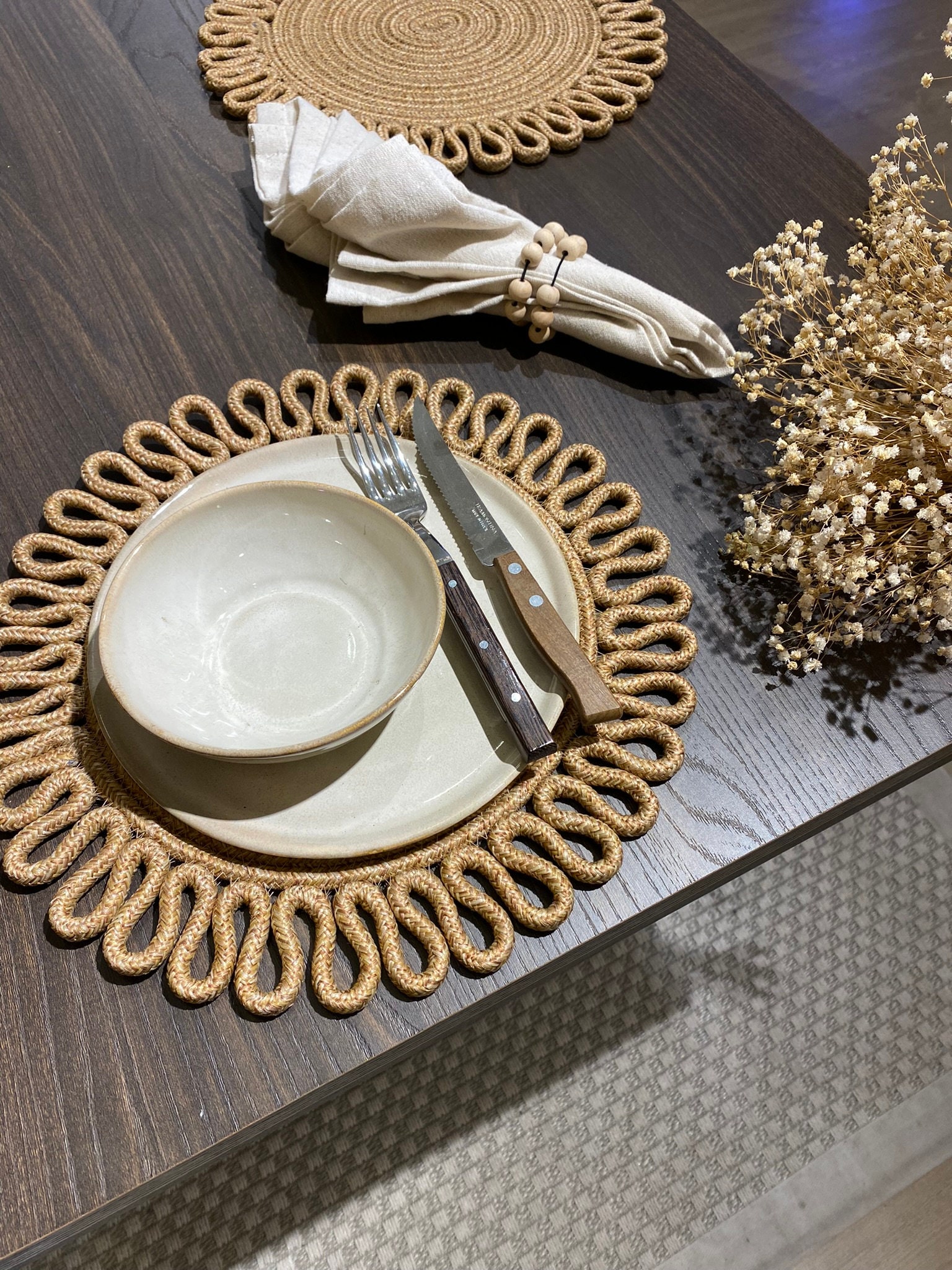 6 Piece Placemats, Dining Table Mat Sets, 1 Piece Basket, Rope ...