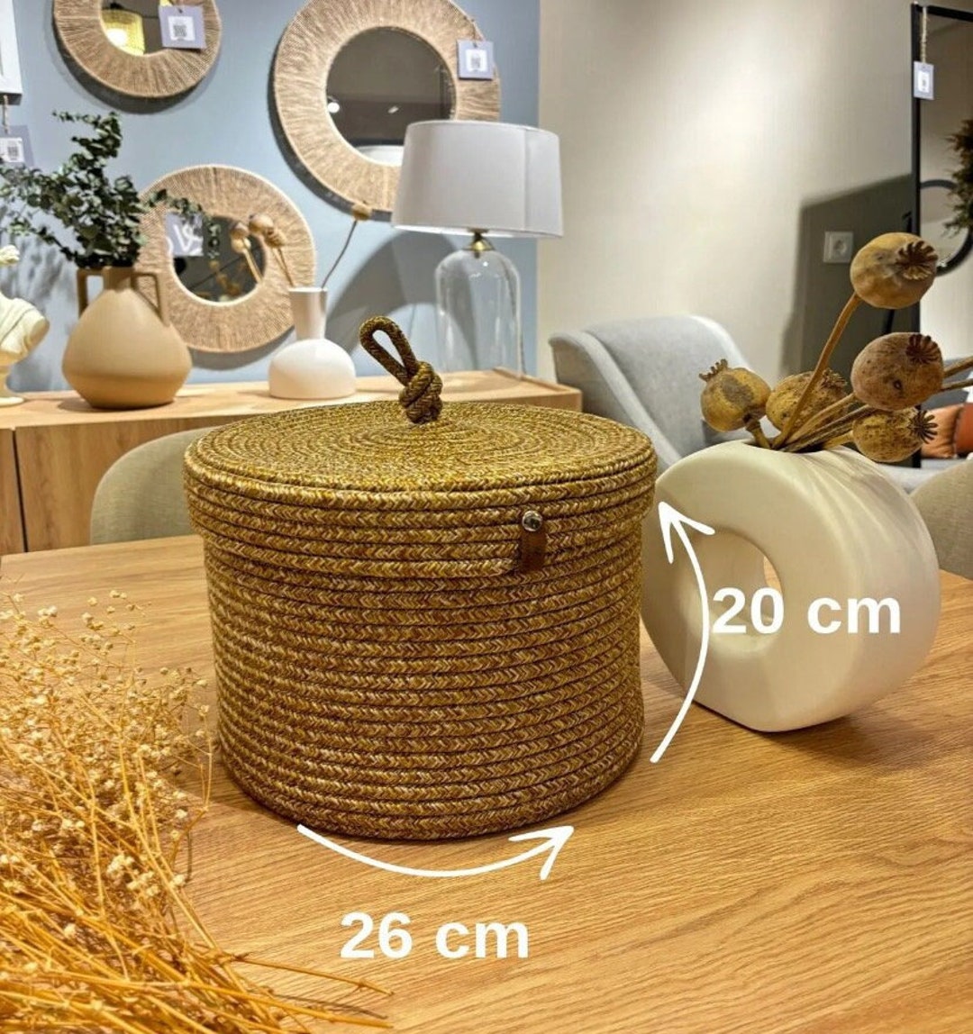 Rope Basket, Basket With Lid, Cotton Rope Storage Basket With Lid ...