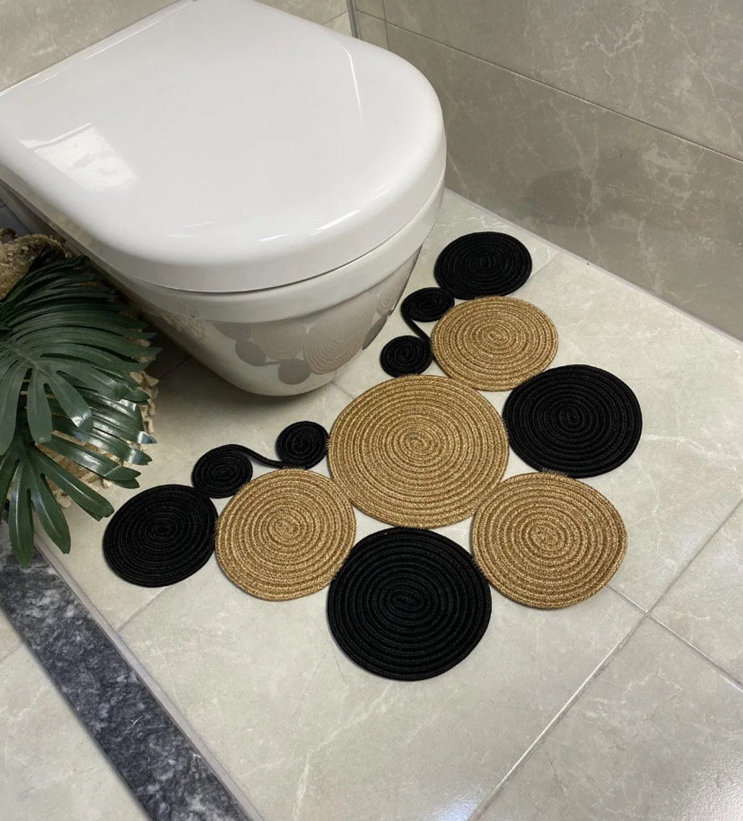 Bathroom Mat, Toilet Mat, Bath Mat Boho Style Mat, Colors: Wicker Black ...