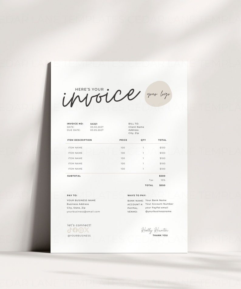 Invoice Template - Minimalist Business Invoice, Small Business Template ...