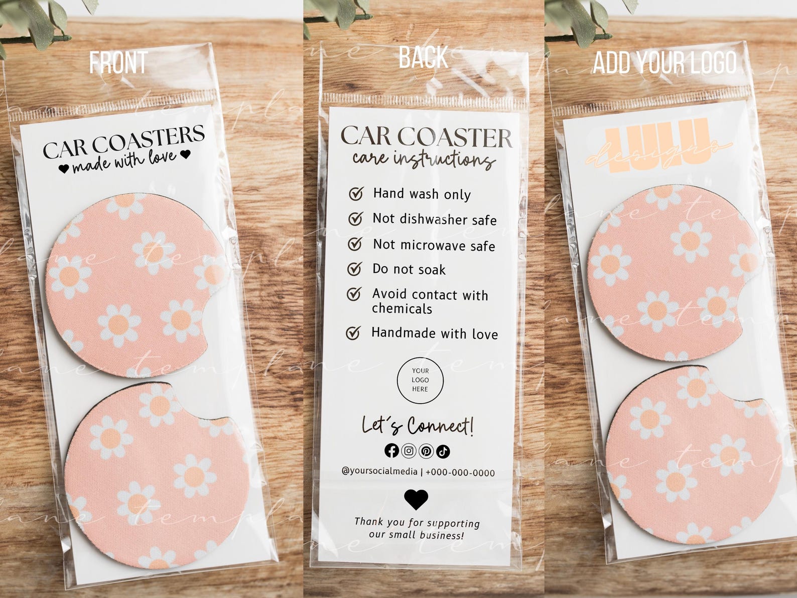 Car Coaster Template, Print and Cut Packaging Insert, Car Coaster Care ...