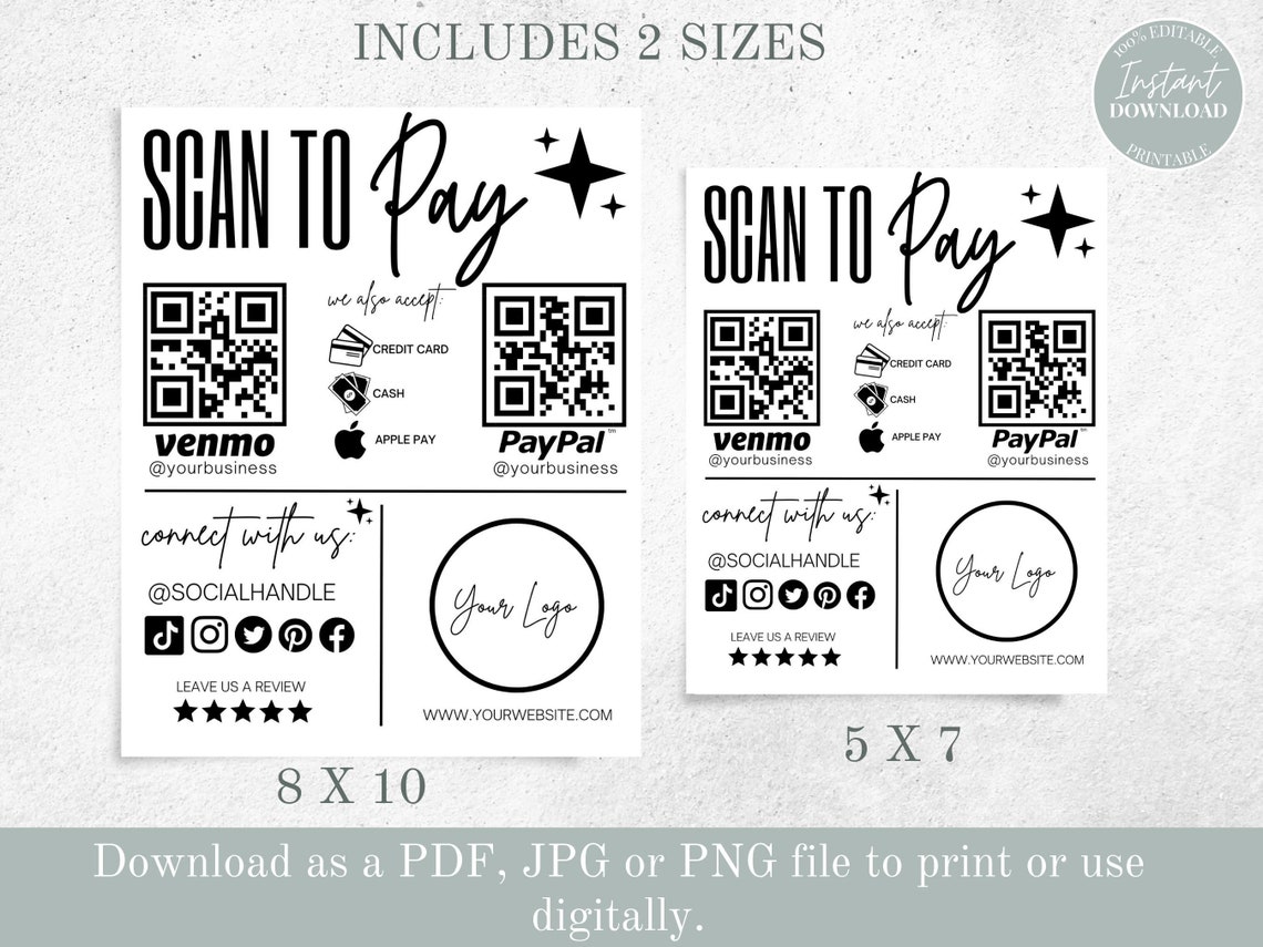 Scan to Pay Sign, QR Code Sign Business Template, Easy to Edit Canva ...