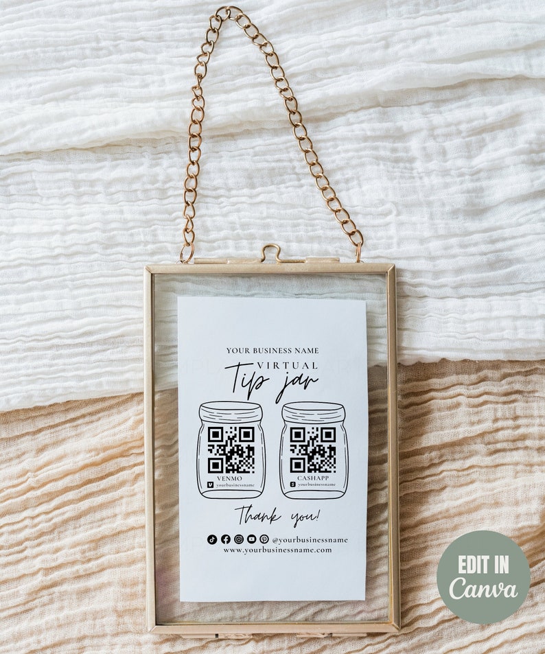 Printable Virtual Tip Jar Payment Sign, QR Code Sign Canva Template ...